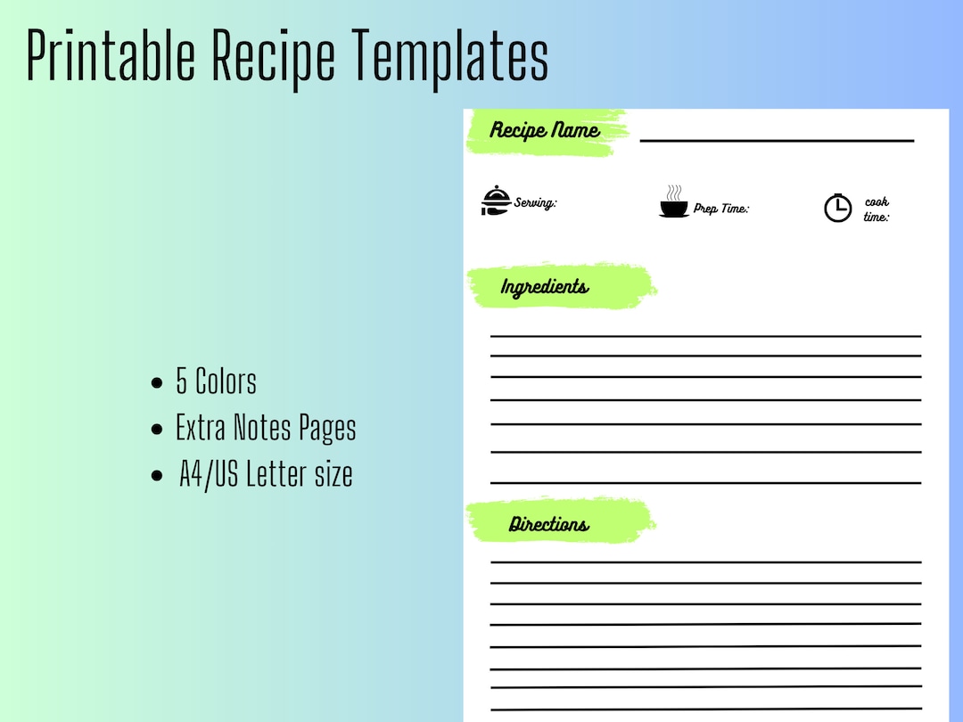 Printable Recipe Page | Recipe Sheet Template | Digital Download Recipe ...