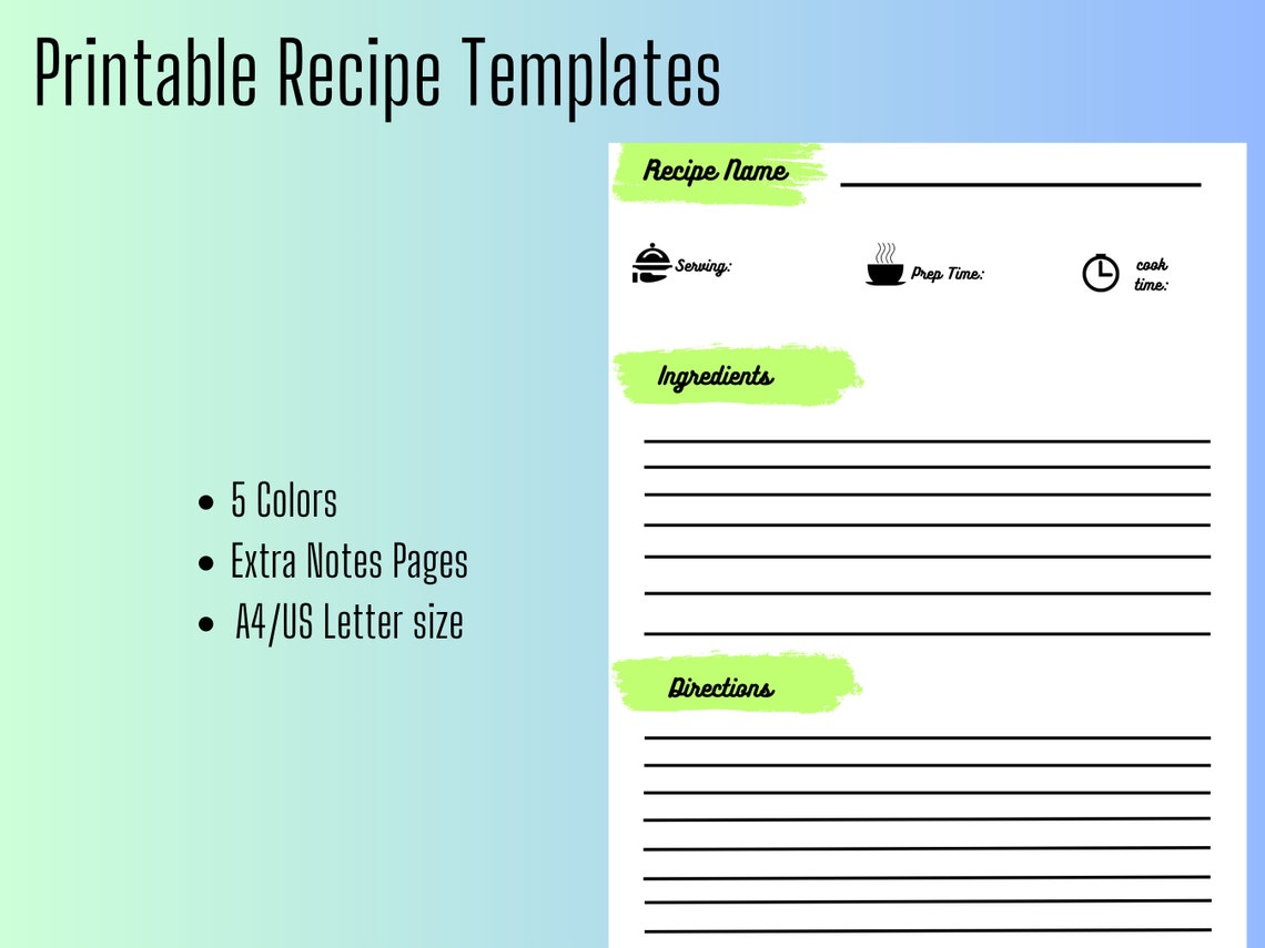 Printable Recipe Page | Recipe Sheet Template | Digital Download Recipe ...