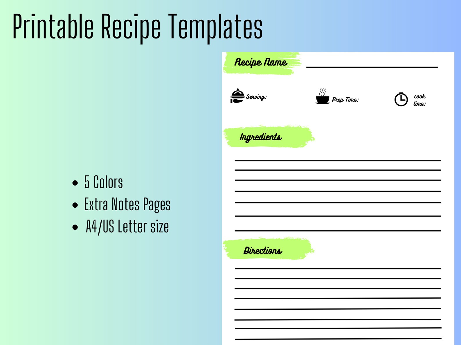 Printable Recipe Page | Recipe Sheet Template | Digital Download Recipe ...