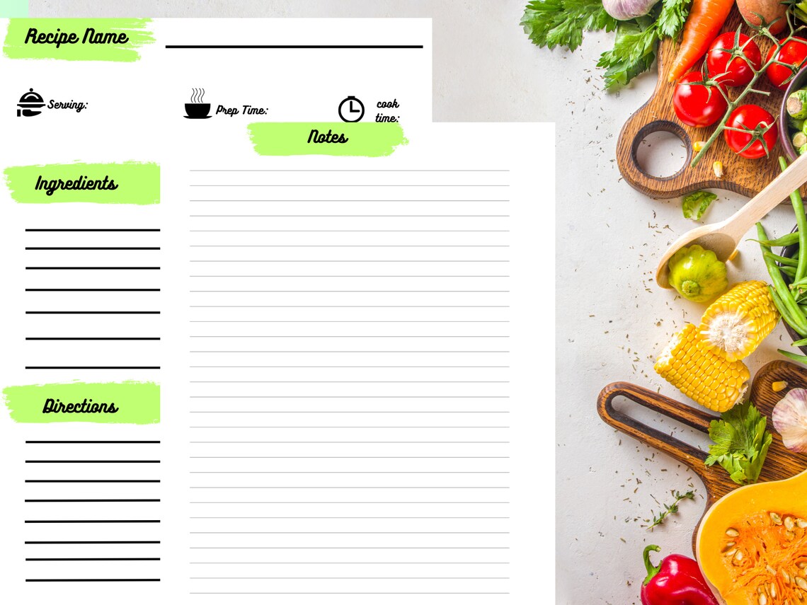 Printable Recipe Page | Recipe Sheet Template | Digital Download Recipe ...
