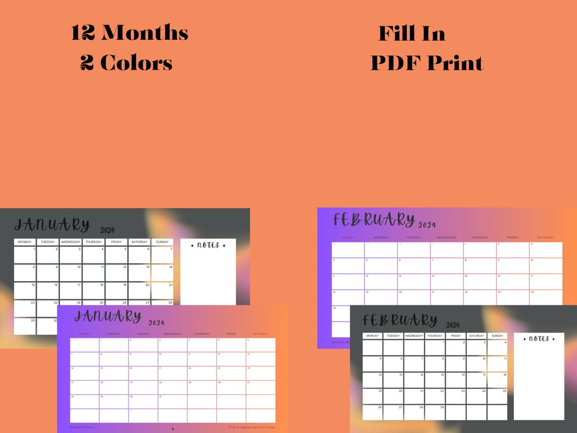 12 Month Printable Calendars, 2024 Printable Calendars, Calendar ...