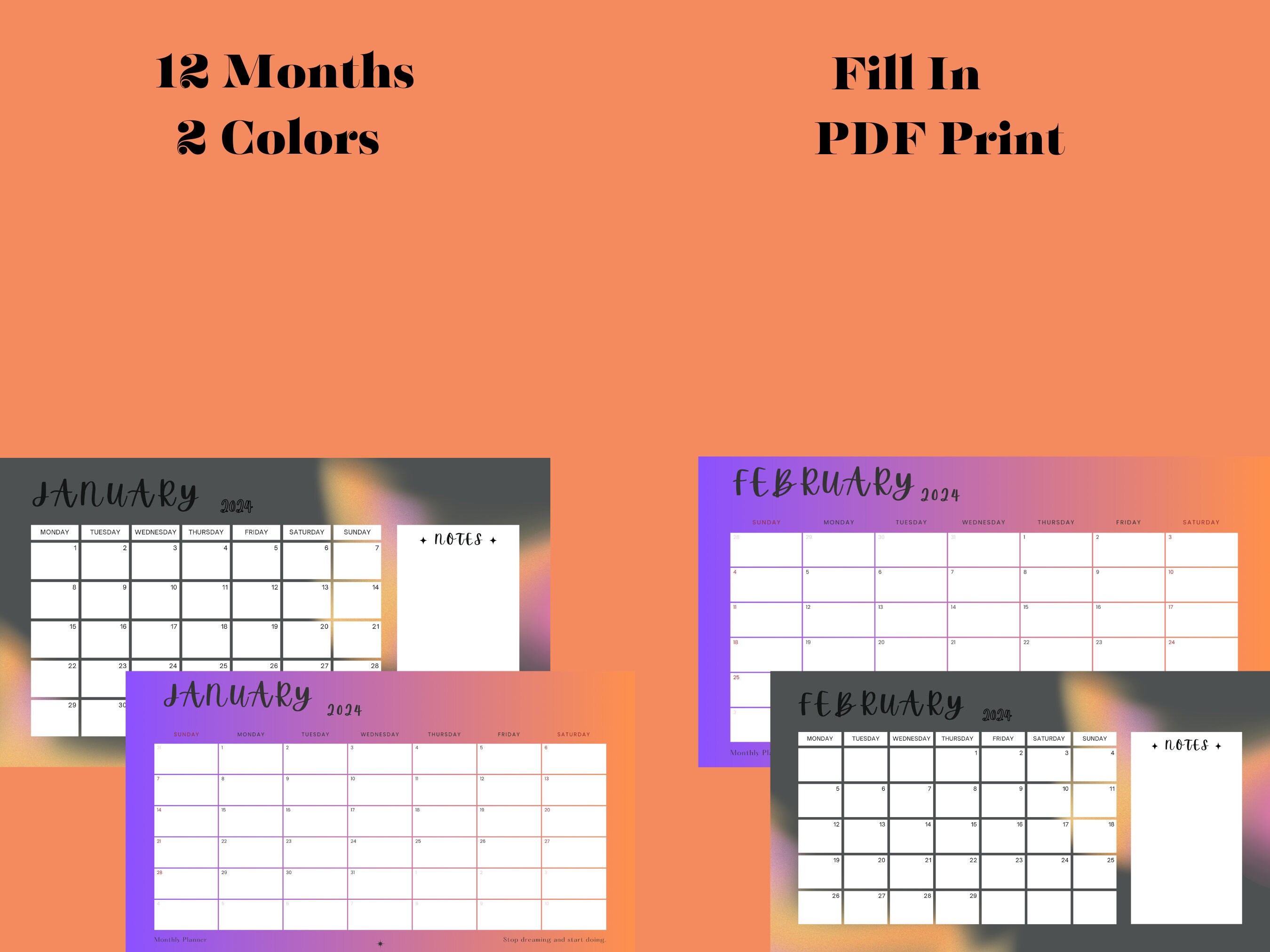 12 Month Printable Calendars, 2024 Printable Calendars, Calendar ...