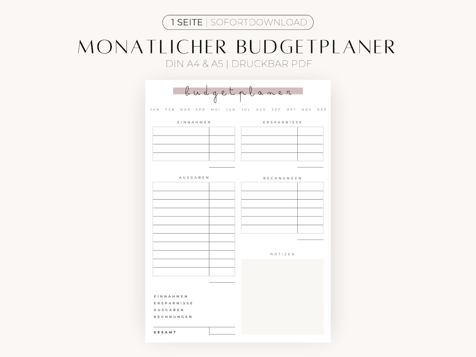 Schöner Budgetplaner Hochformat Minimalistisch Deutsch Wöchentlicher ...
