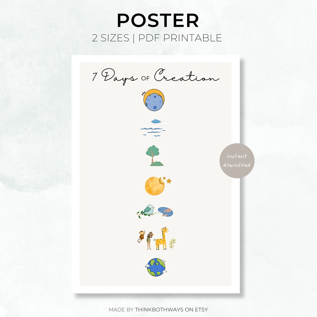 7 Days of Creation, God's Creation, Christian Poster Digital Download ...