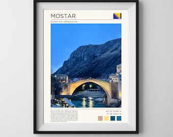 Bosnia Wall Art, Mostar Print of Original Drawing, Street Sketch, Old ...