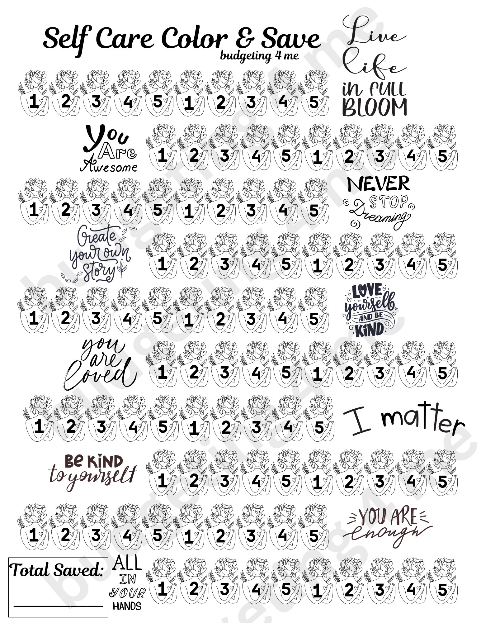 Self Care Color and Save Mini Savings Challenge - Etsy