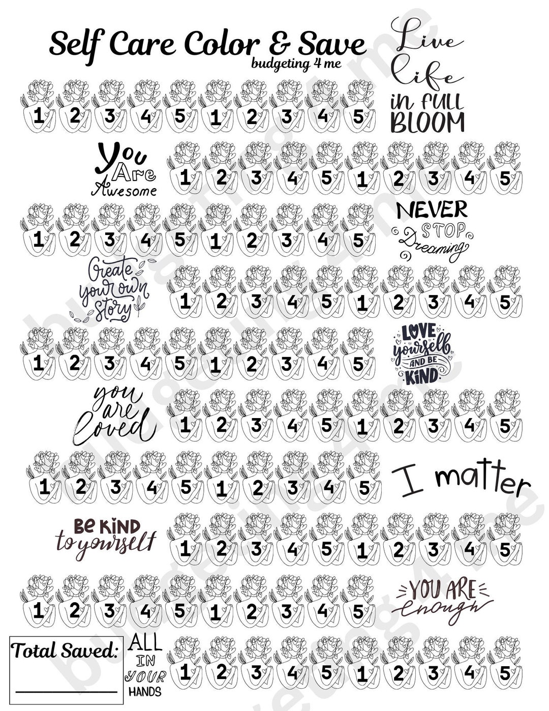 Self Care Color and Save Mini Savings Challenge - Etsy