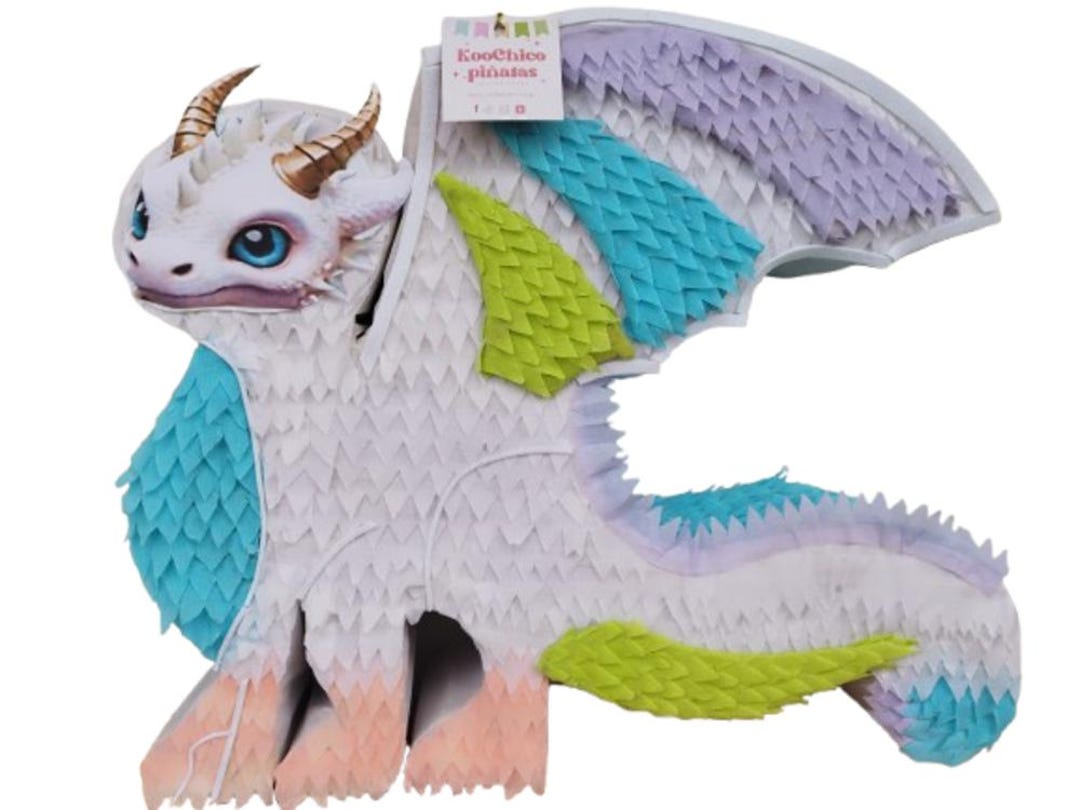 White Dragon Pinata for Thematic Party, Baby Dragon Pinata, Theme ...