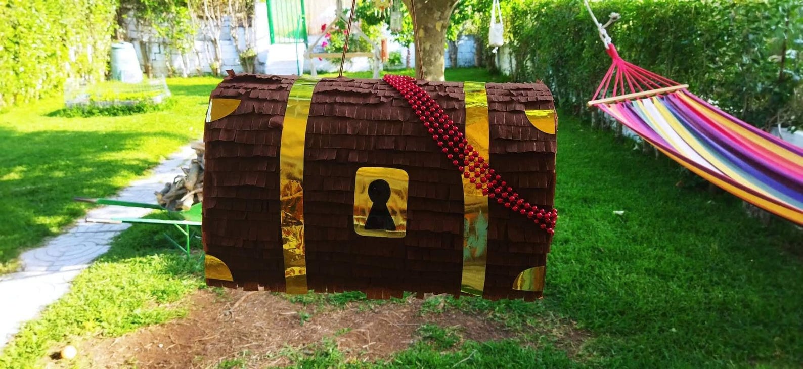 Treasure Box for Thematic Party, Brown With Gold Details Chest, Theme ...