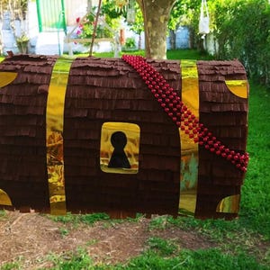 Treasure Box for Thematic Party, Brown With Gold Details Chest, Theme ...