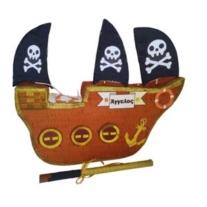 Pirate's Boat Pinata , Brown Gold and Black Sails Pinata, Pirate Theme ...