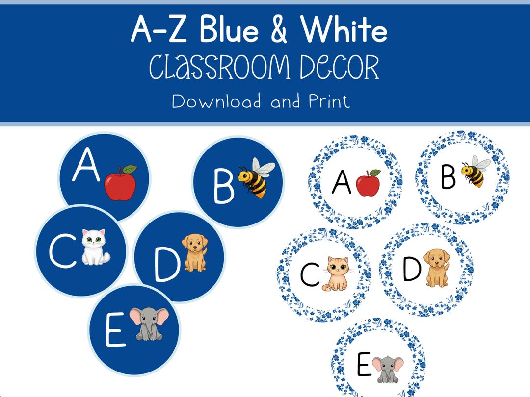 Blue and White ABC Poster: Printable Classroom Decor (PDF Downloadable ...