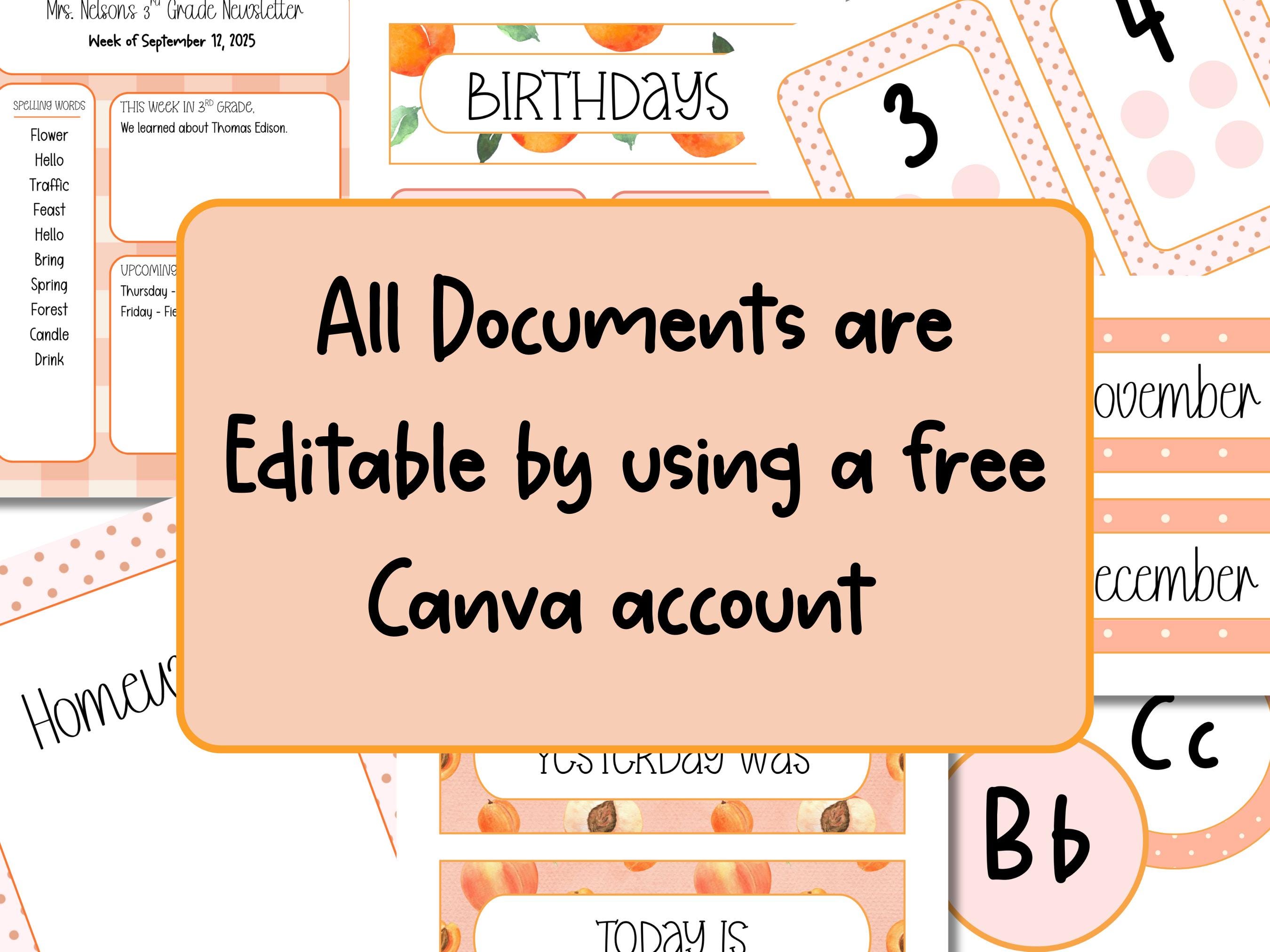 Peachy Keen Classroom Decor Bundle: Editable Canva Template (digital ...