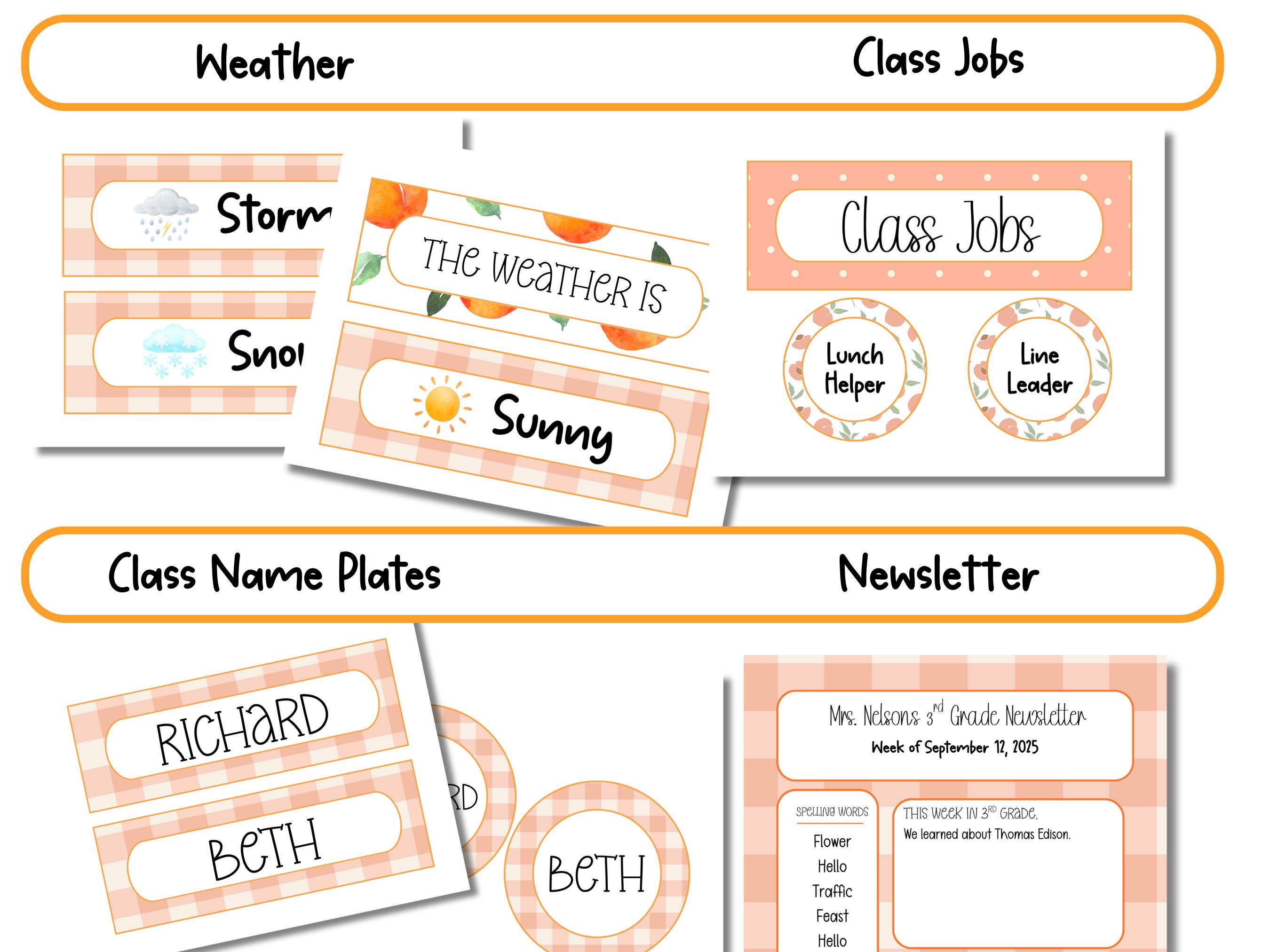 Peachy Keen Classroom Decor Bundle: Editable Canva Template (digital ...