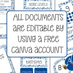 Blue and White Classroom Decor Bundle || Editable Classroom Printable ...