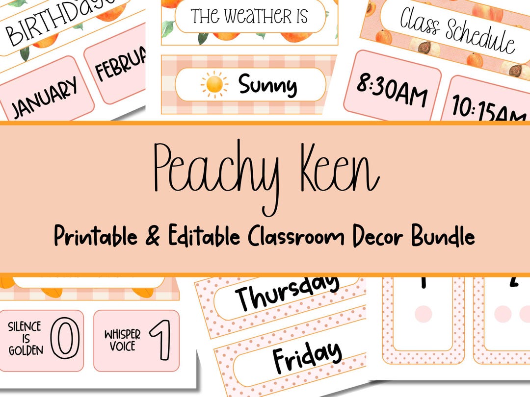 Peachy Keen Classroom Decor Bundle: Editable Canva Template (digital ...