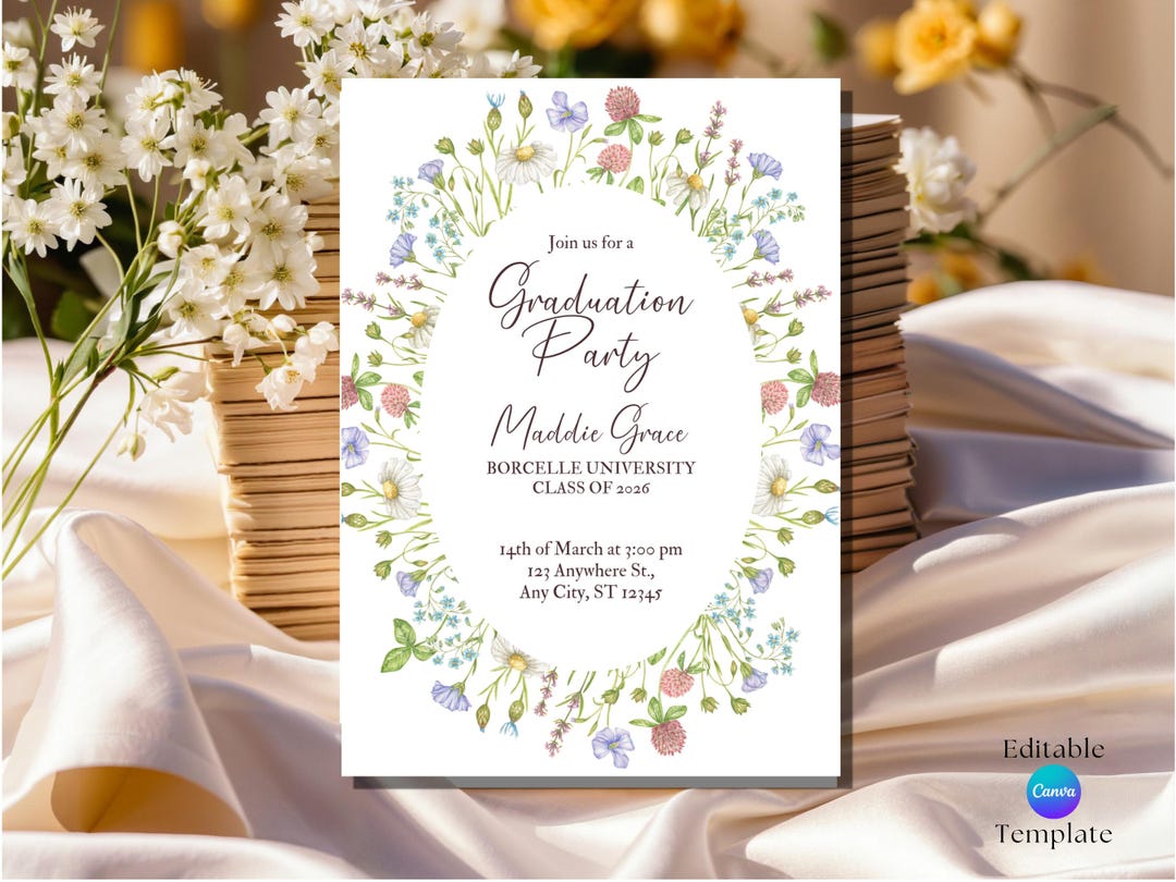 Wildflower Graduation Invitation, Pretty Graduation Invitation ...