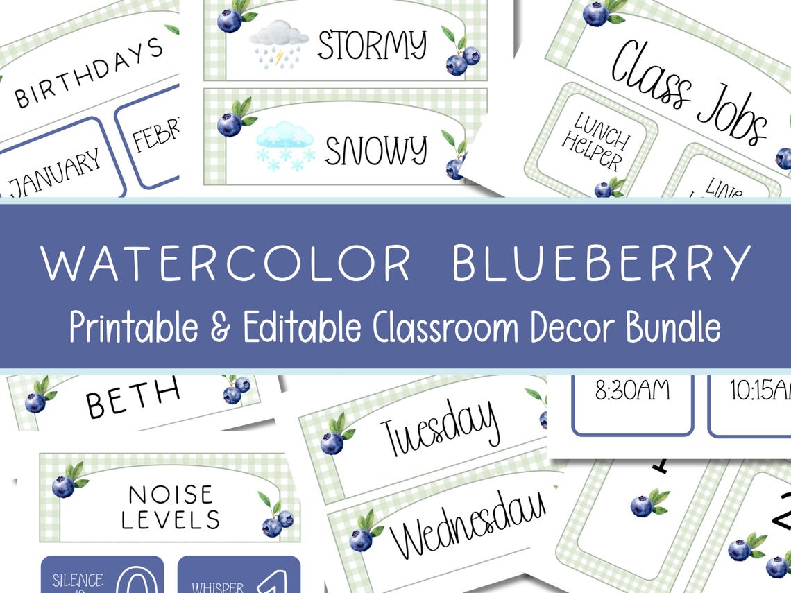 Watercolor Blueberry Classroom Decor Bundle: Canva Template (digital Download) - Etsy