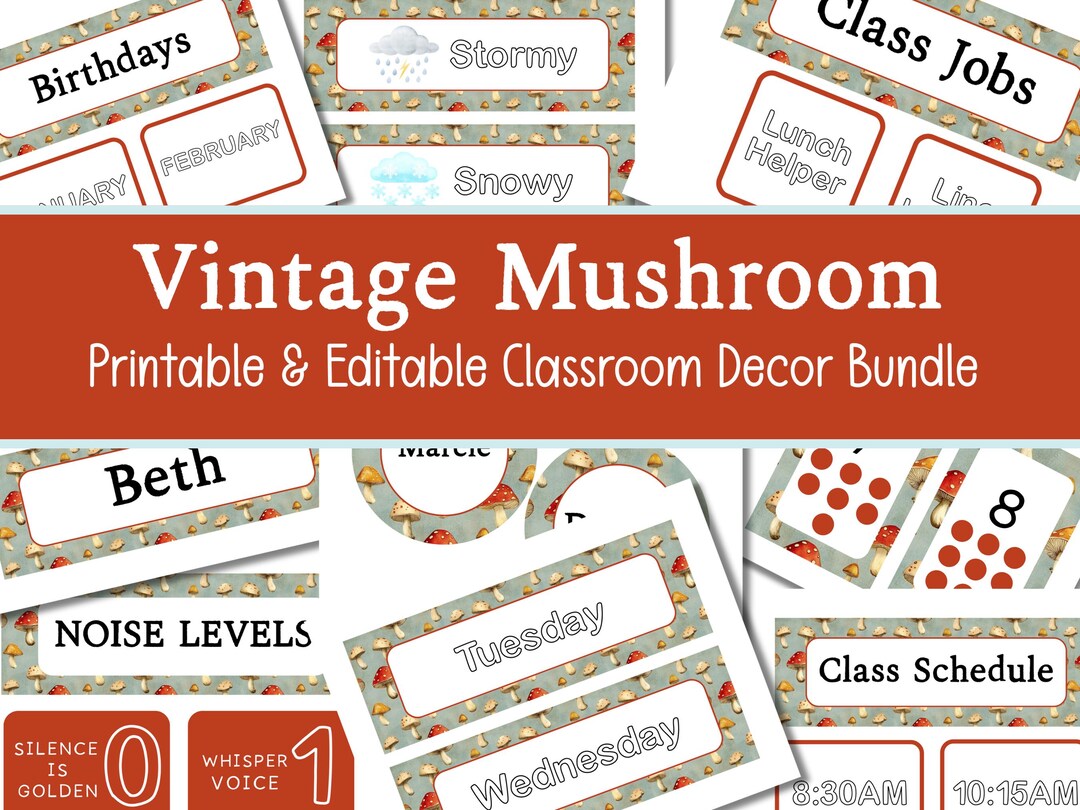 Mushroom Classroom Decor Bundle: Editable Printable Templates (canva ...