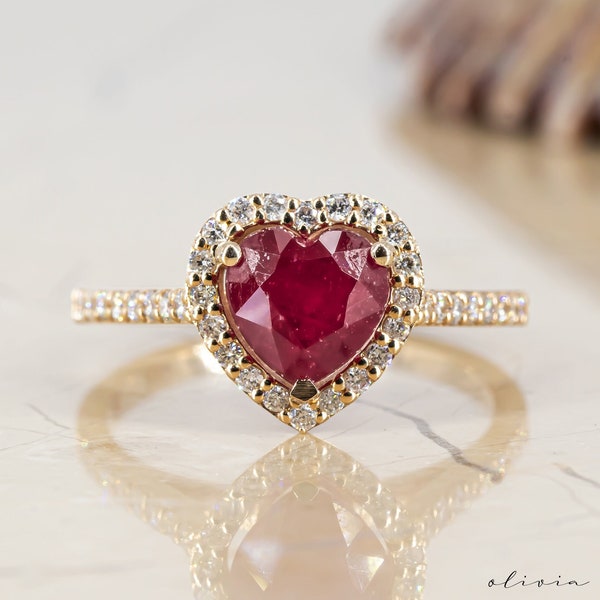 Heart Shaped Ruby Ring With Diamonds - Etsy