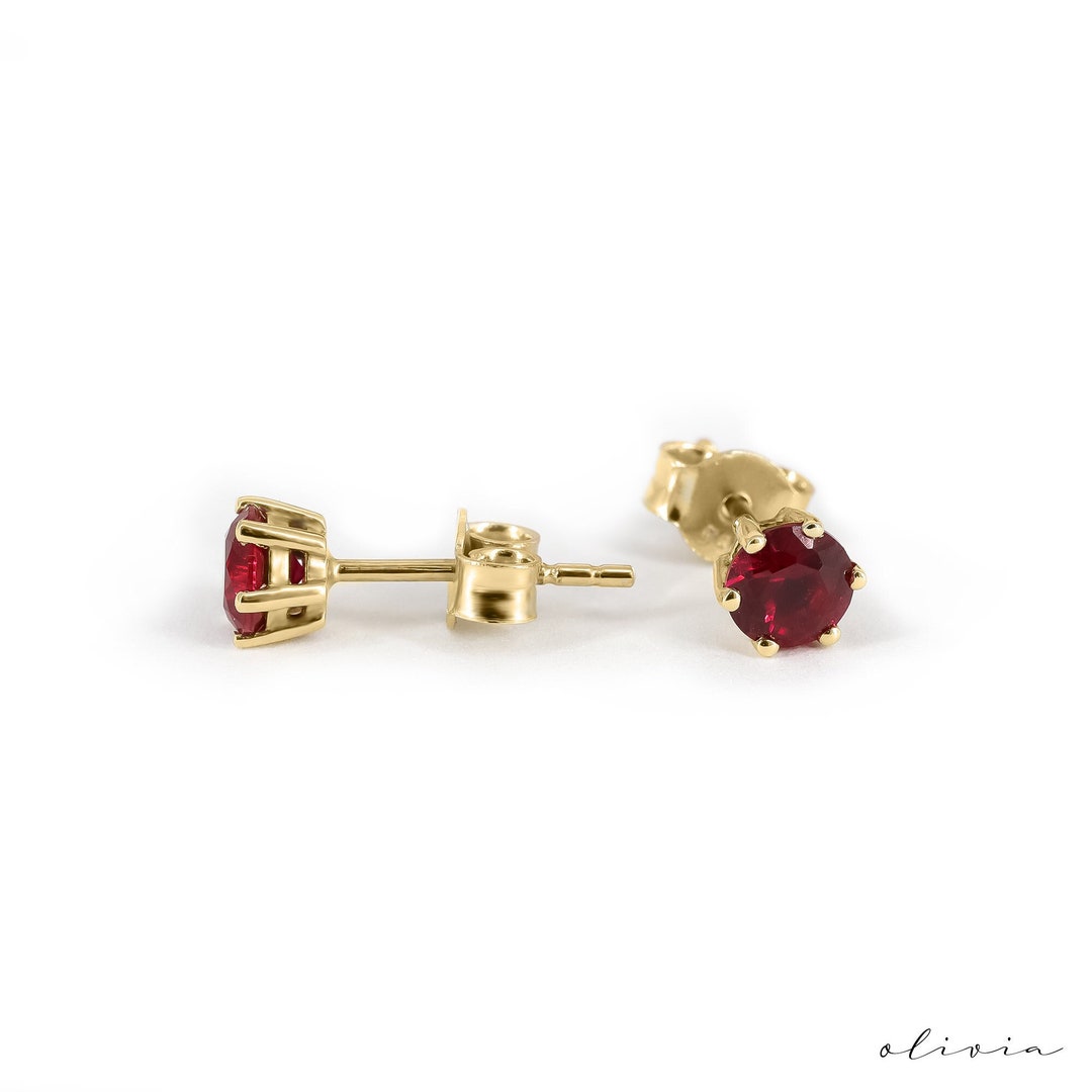 Ruby Gold Stud Earrings 14k Solid Gold Earrings Birthstone Earrings for ...
