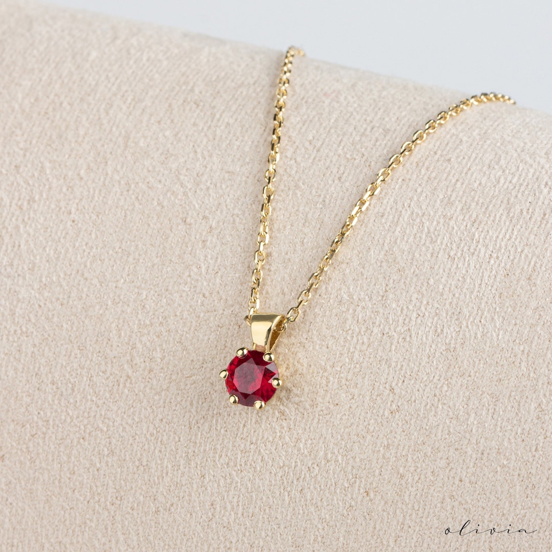Ruby Gold Pendant Necklace 14k Solid Gold Pendant Birthstone Necklace ...
