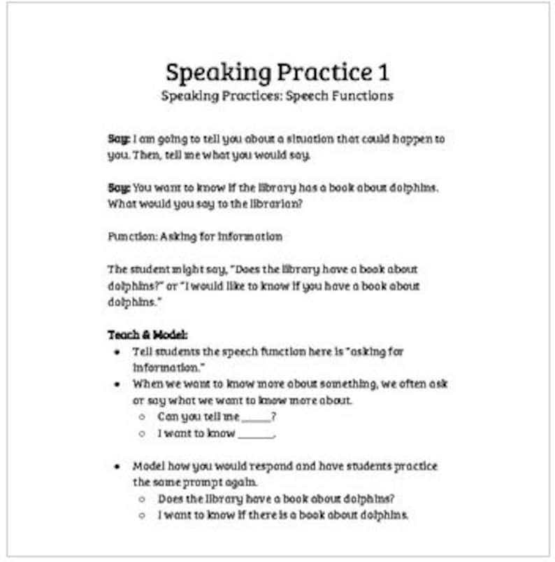 ELPAC ELD Speaking Speech Functions Practices - Etsy