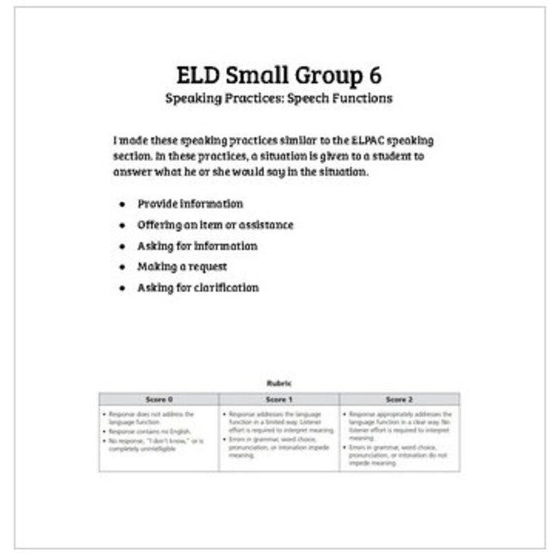 ELPAC ELD Speaking Speech Functions Practices - Etsy