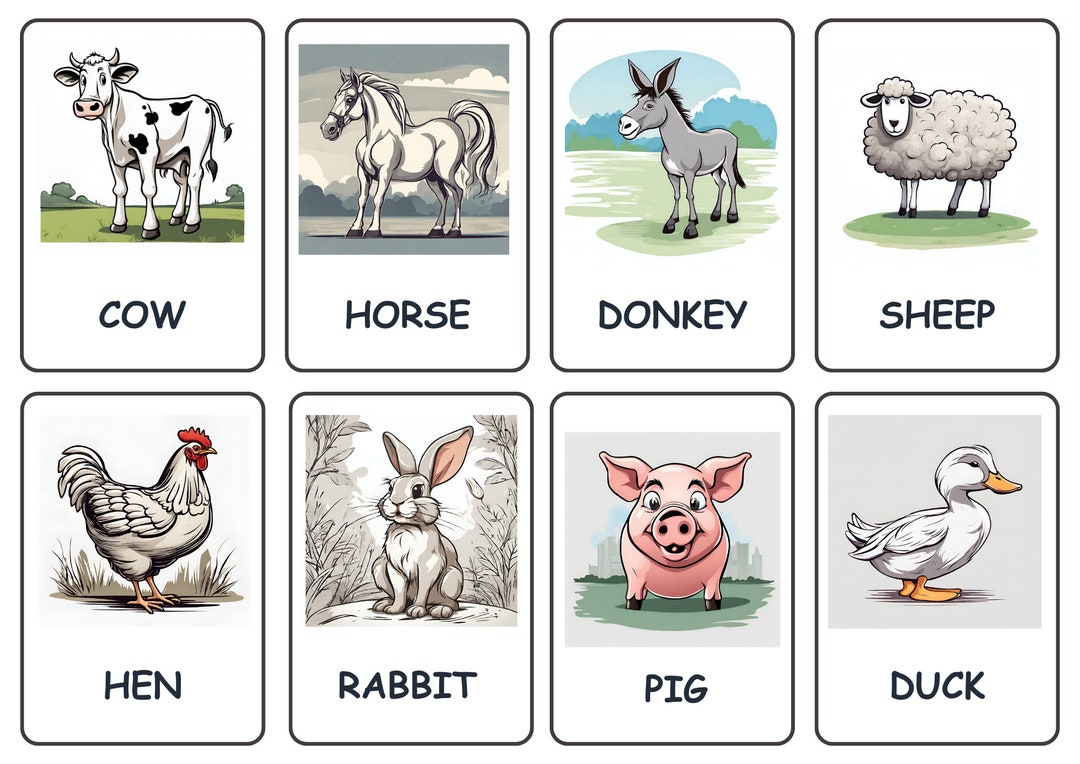 Printable Flash Card Farm Animals for Kids - Etsy