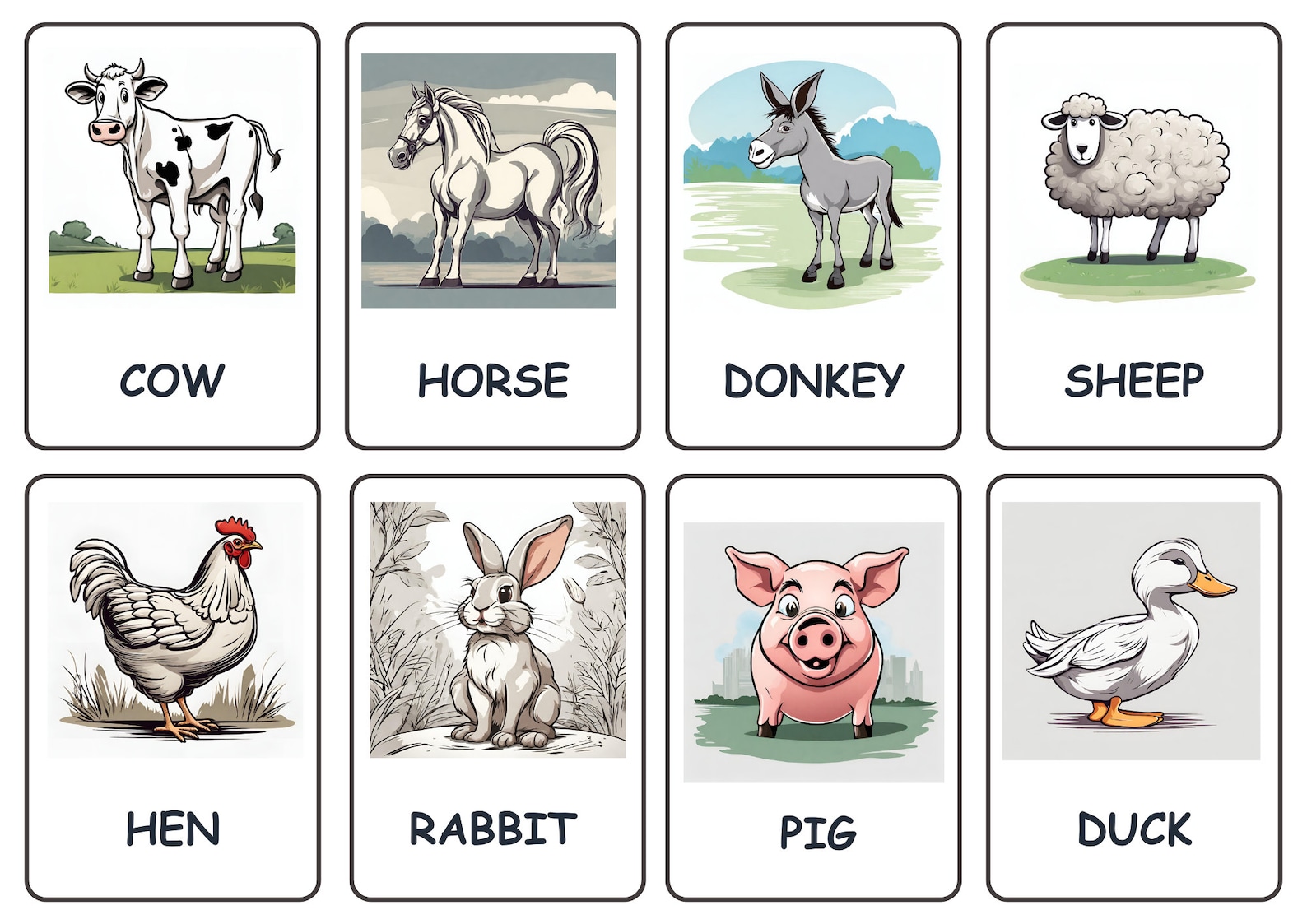 Printable Flash Card Farm Animals for Kids - Etsy