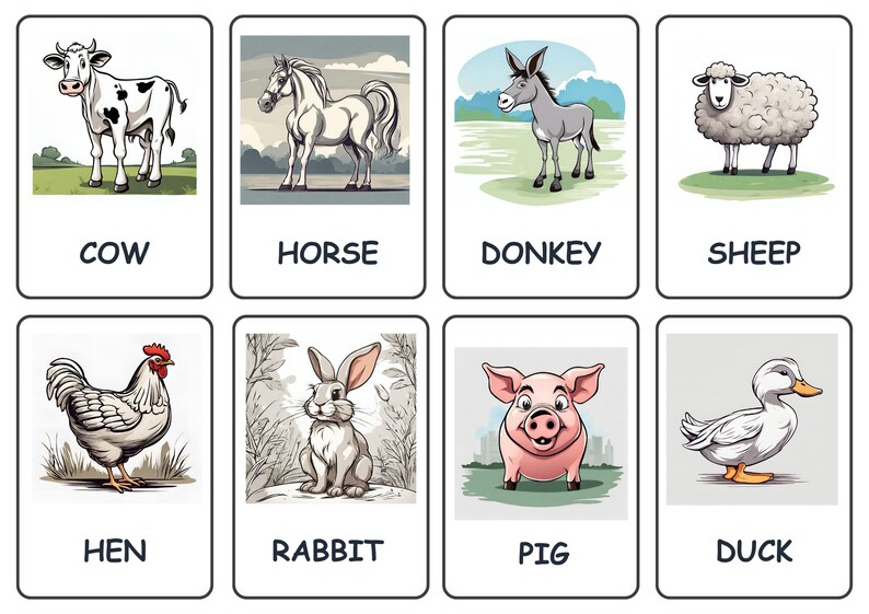 Printable Flash Card Farm Animals for Kids - Etsy