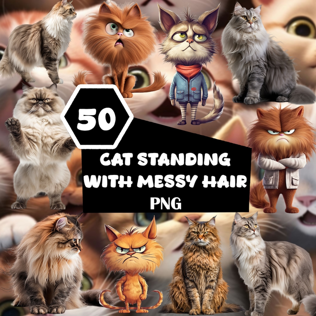 Cat Standing With Messy Hair Png Digital Stickers Png Kawaai Cat ...