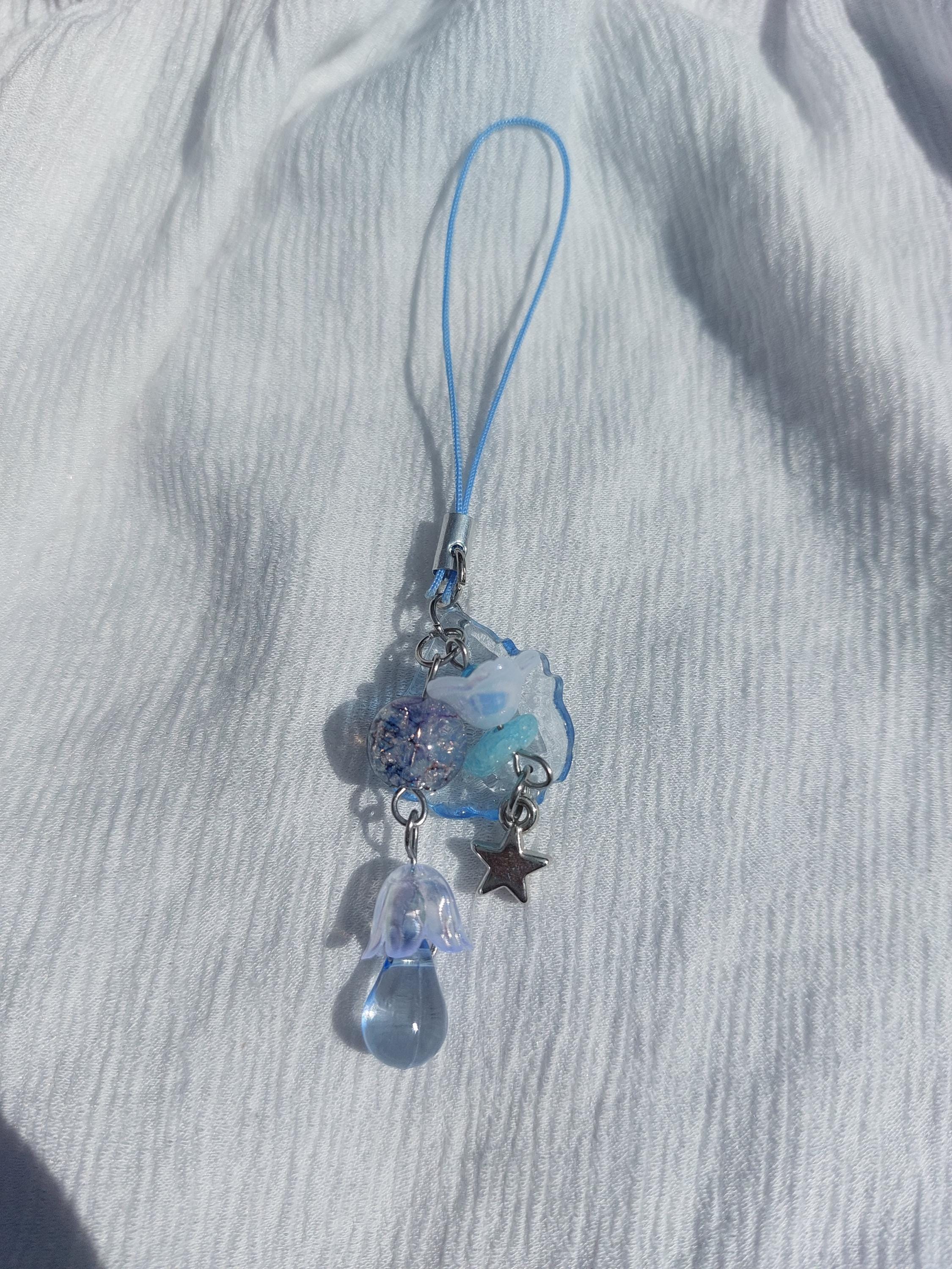 Blue Flower Phone Charm: Handmade Beaded Phone Strap - Etsy