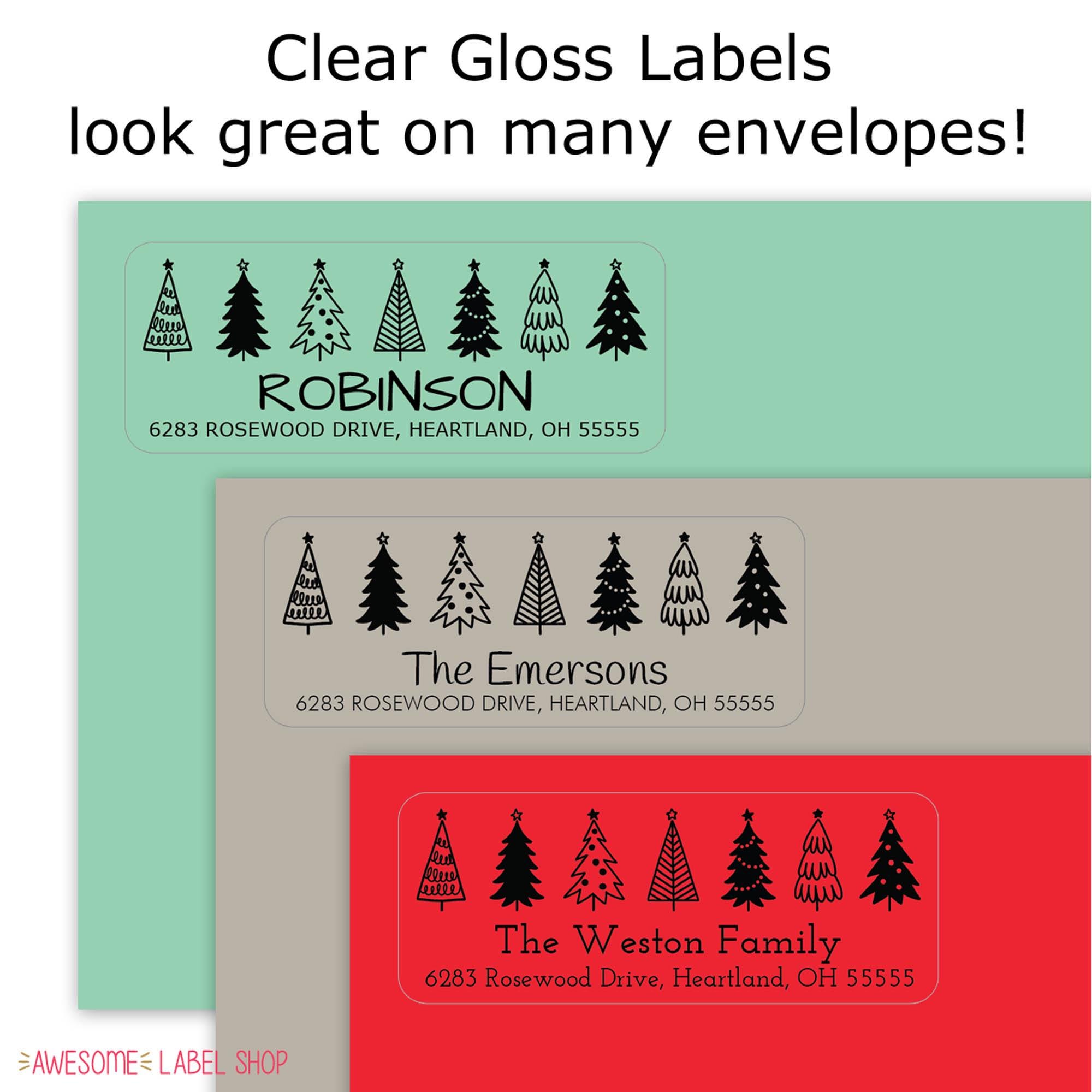 Black and White Christmas Tree Address Labels Stickers on White or ...