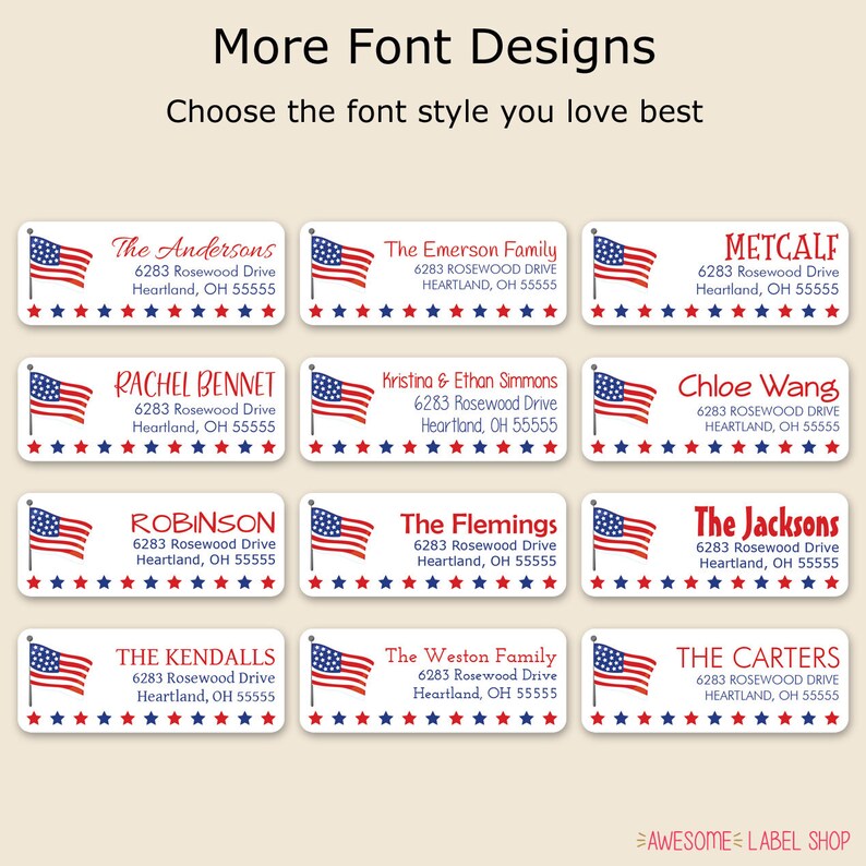 American Flag Address Labels, Patriotic Address Labels, 4th of July ...