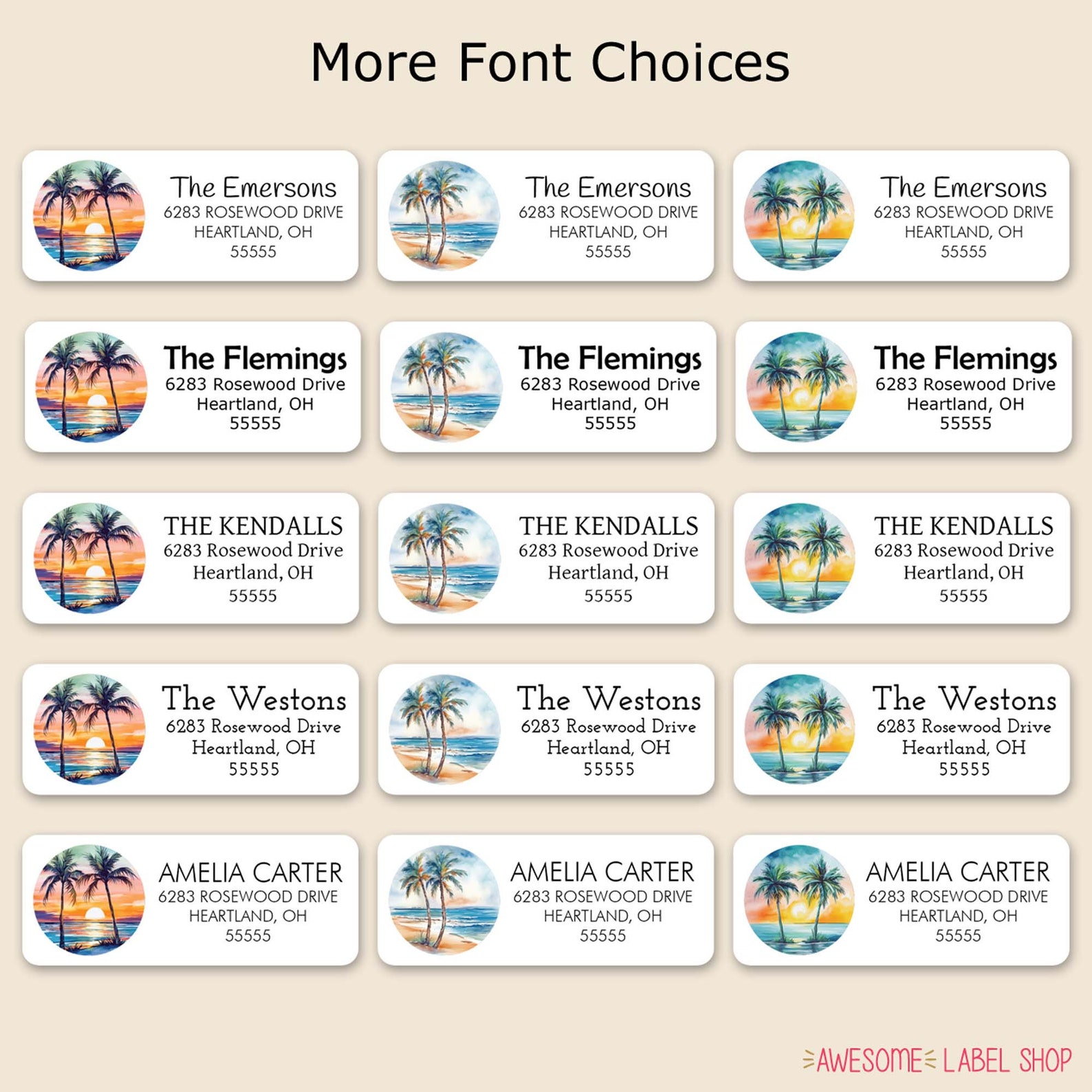 Tropical Address Labels, Palm Tree Address Labels, Tropical Sunset ...