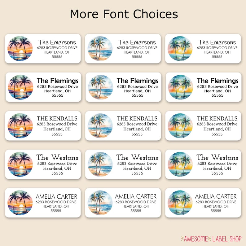 Tropical Address Labels, Palm Tree Address Labels, Tropical Sunset ...