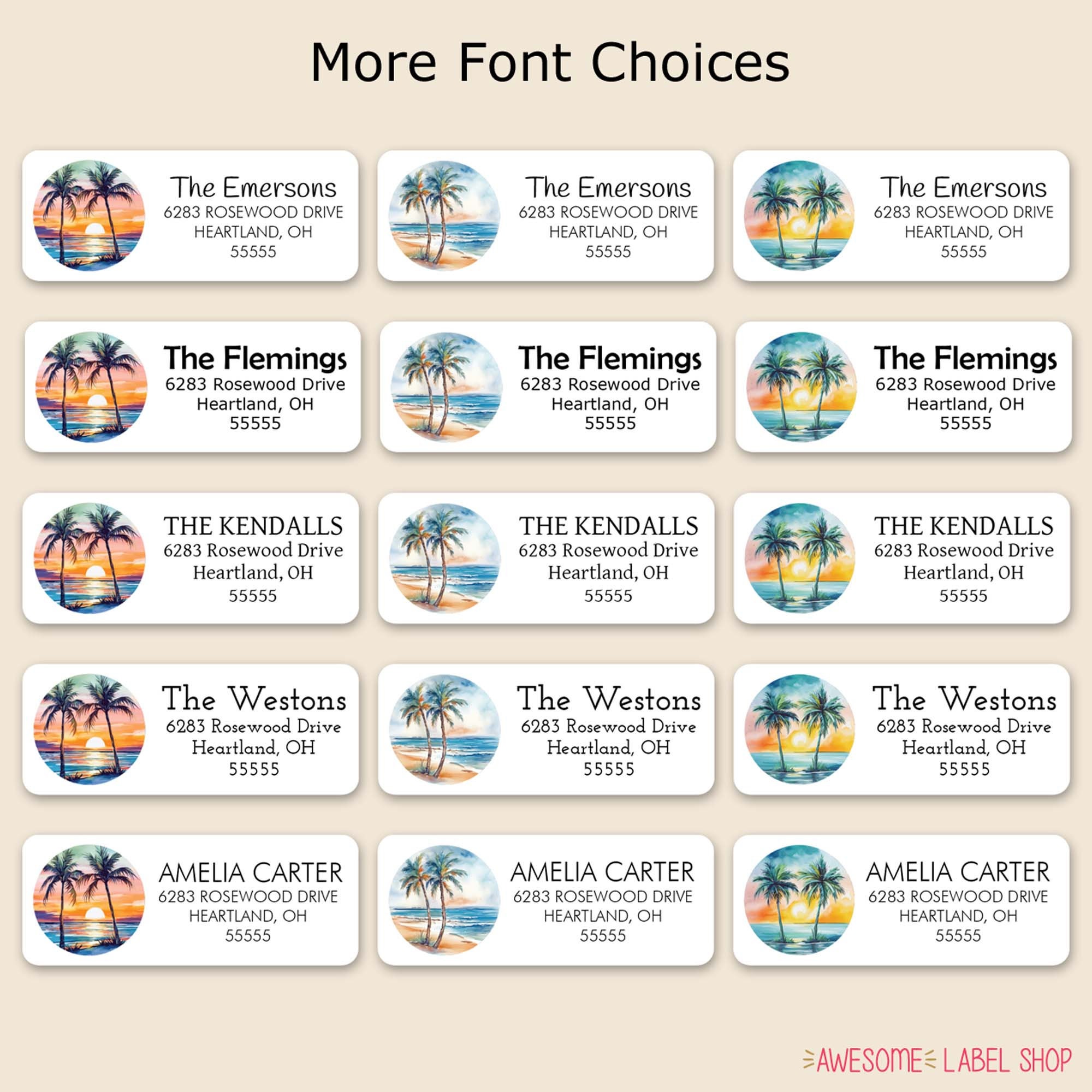 Tropical Address Labels, Palm Tree Address Labels, Tropical Sunset ...