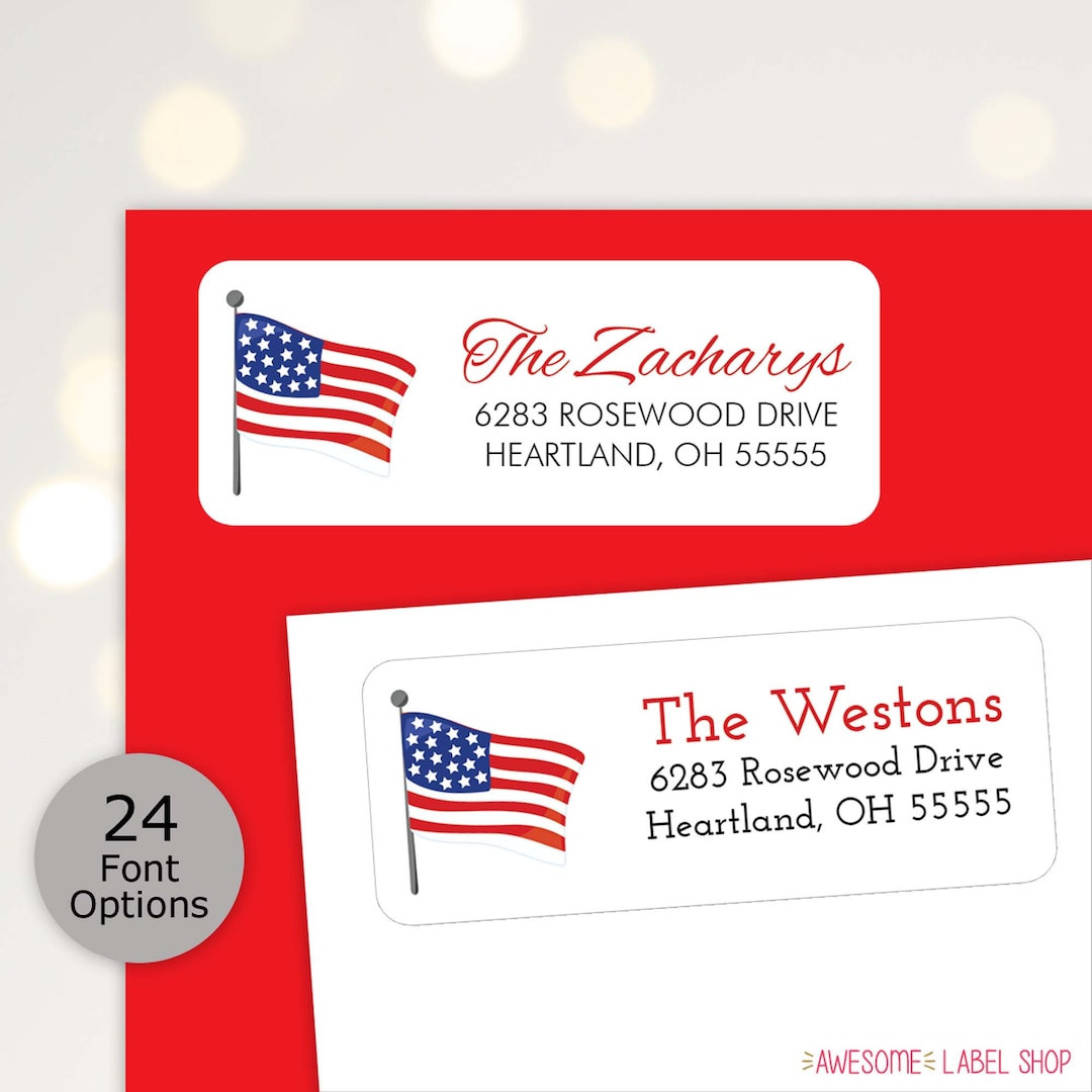 Patriotic Address Labels, American Flag Address Stickers, Personalized ...