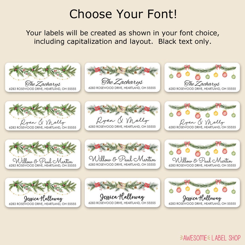 Elegant Christmas Return Address Label Bundle, Christmas Watercolor ...