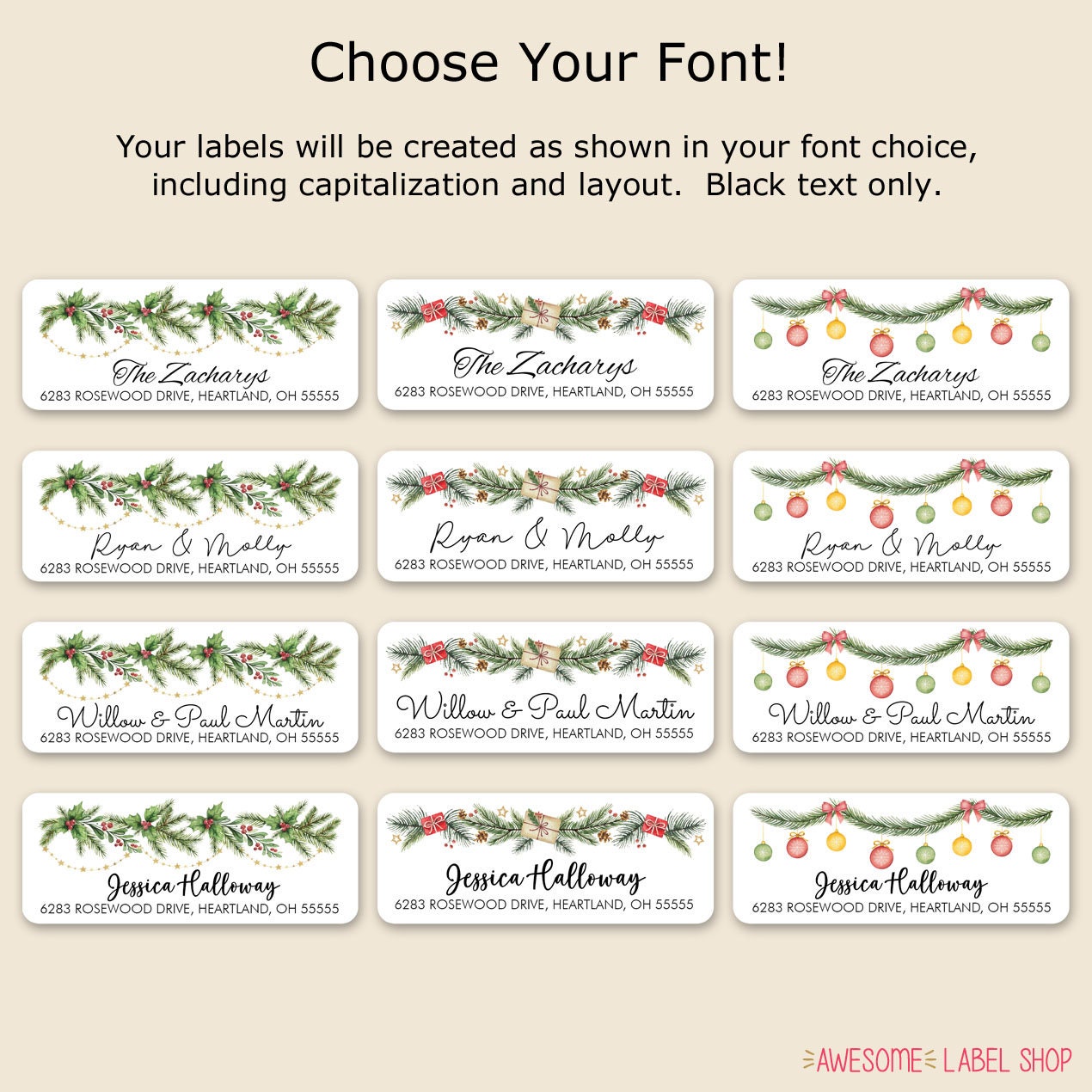 Elegant Christmas Return Address Label Bundle, Christmas Watercolor ...