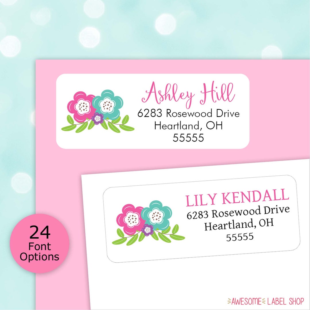 Flower Address Labels, Floral Return Address Labels, Spring Return ...