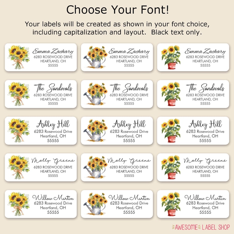 Sunflower Address Labels, Floral Return Address Labels, Sunflower ...