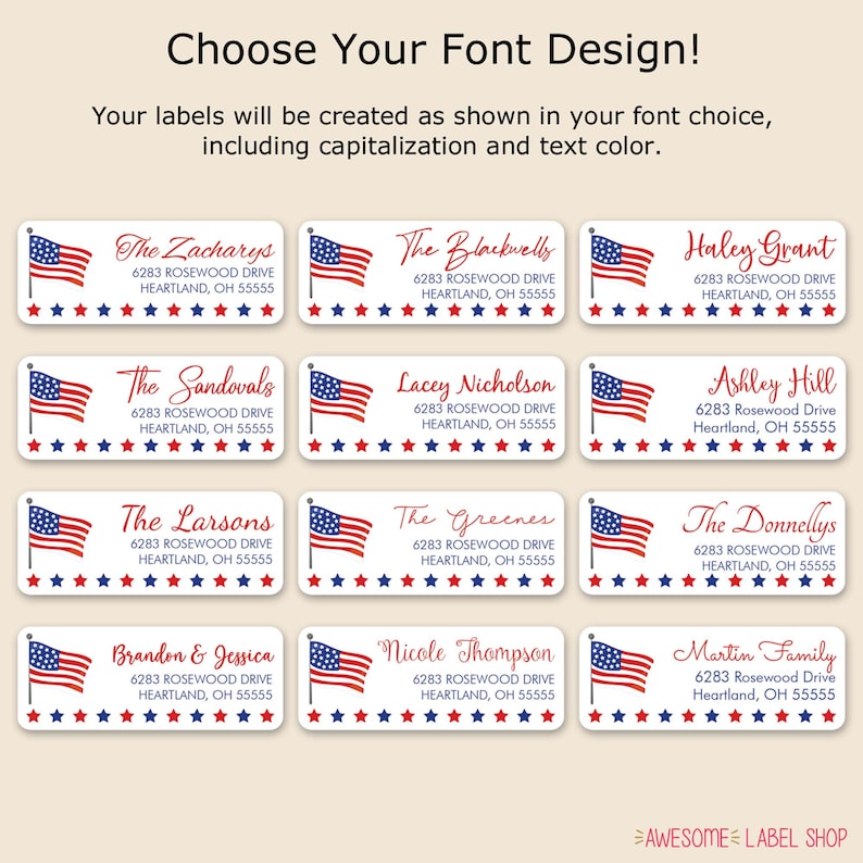 American Flag Address Labels, Patriotic Address Labels, 4th of July ...