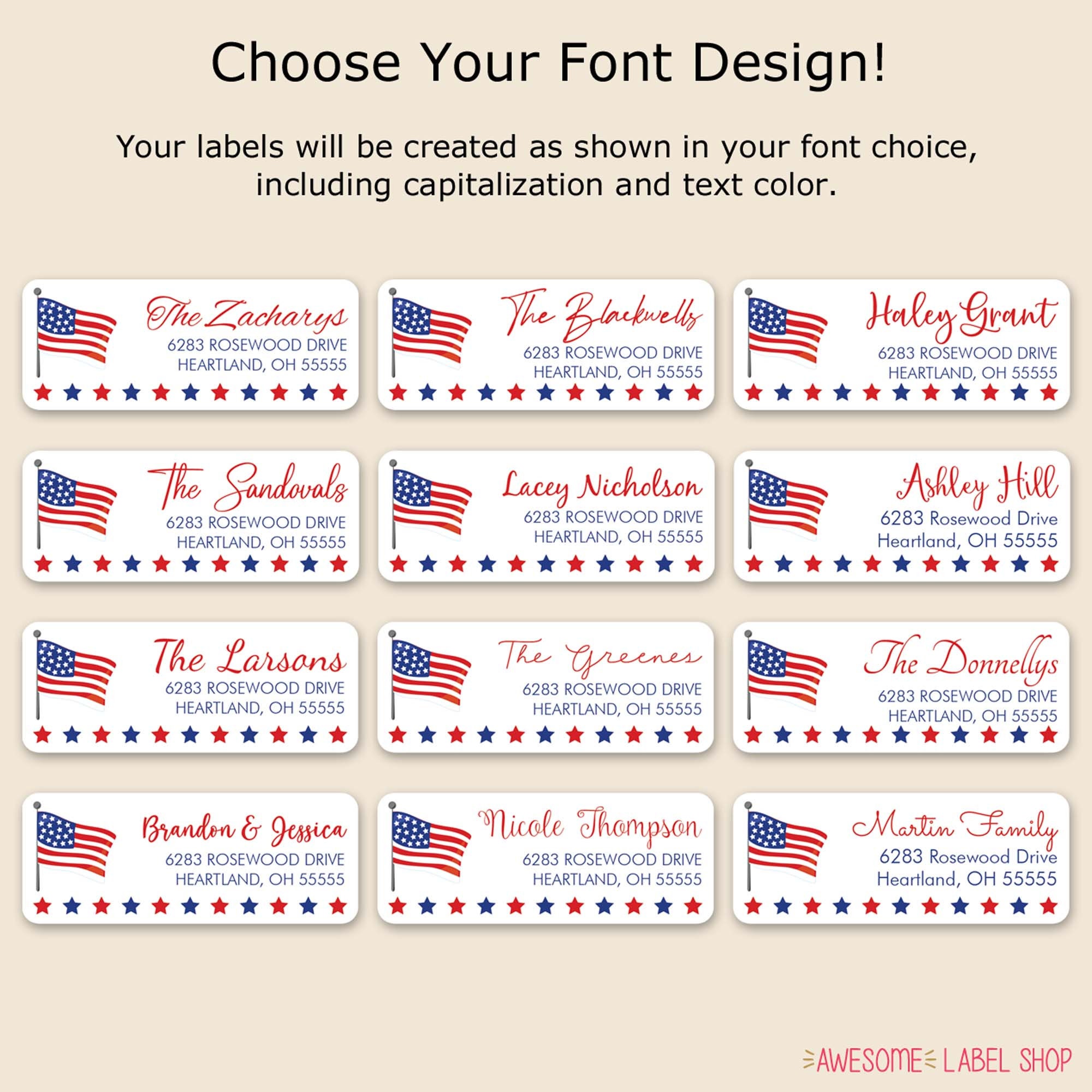 American Flag Address Labels, Patriotic Address Labels, 4th of July ...