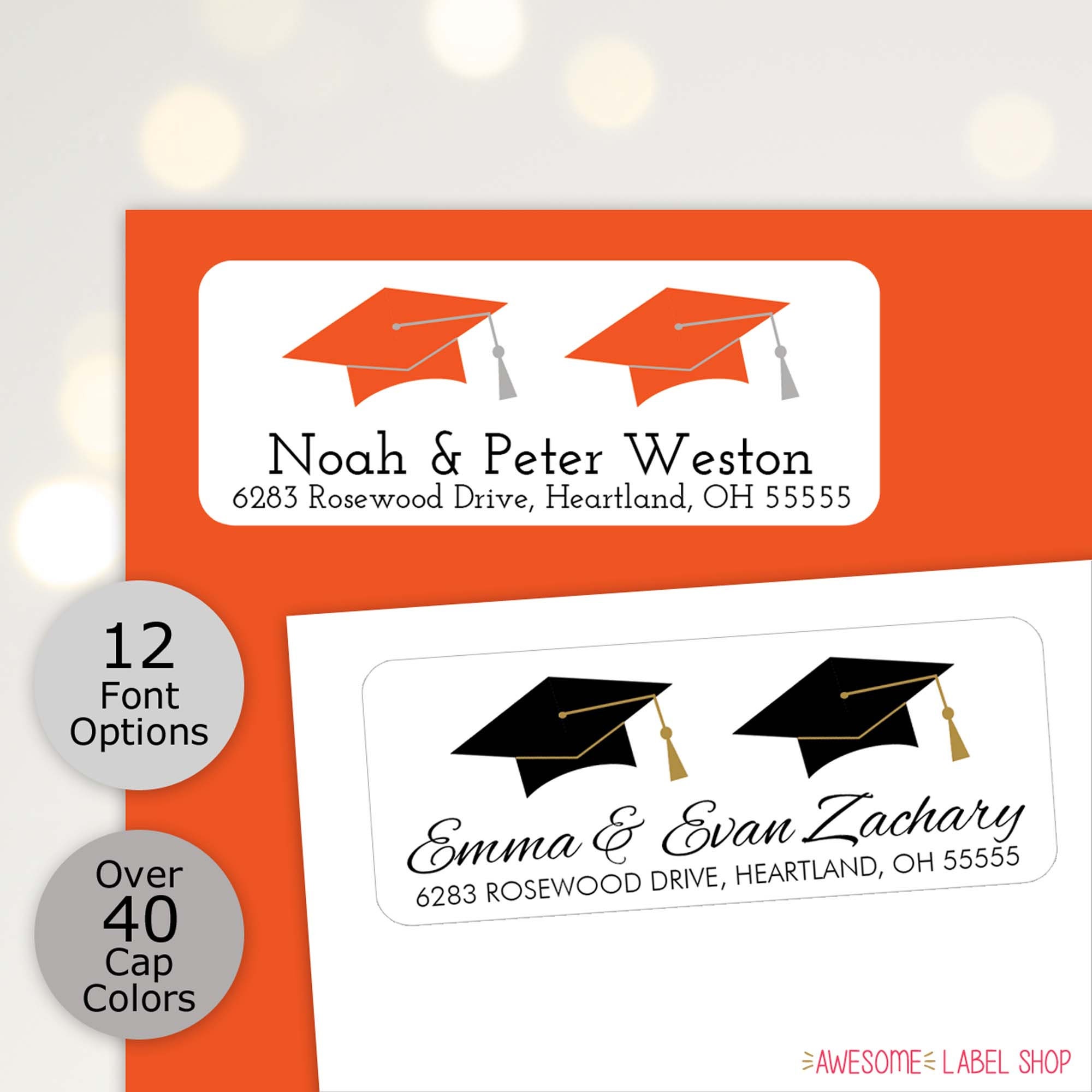 Graduation Address Labels for Twins, Two Cap Graduation Return Address ...