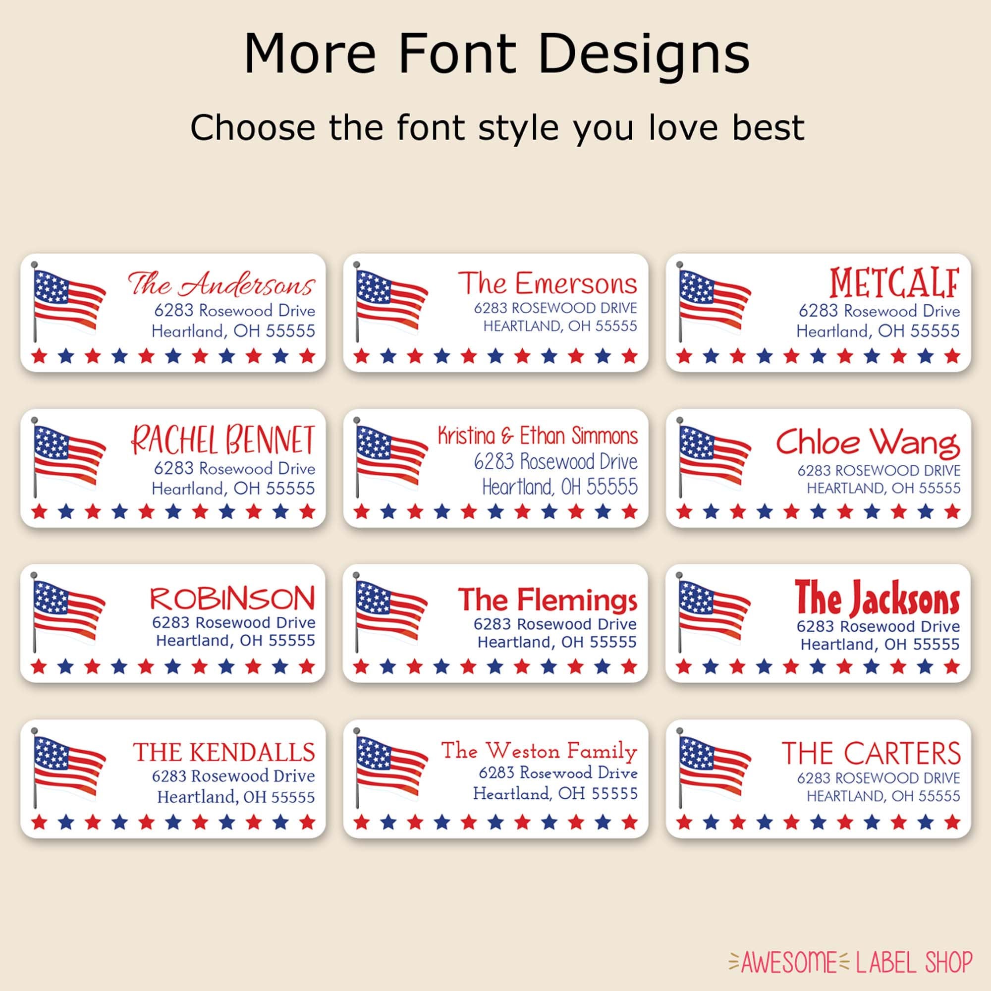 American Flag Address Labels, Patriotic Address Labels, 4th of July ...