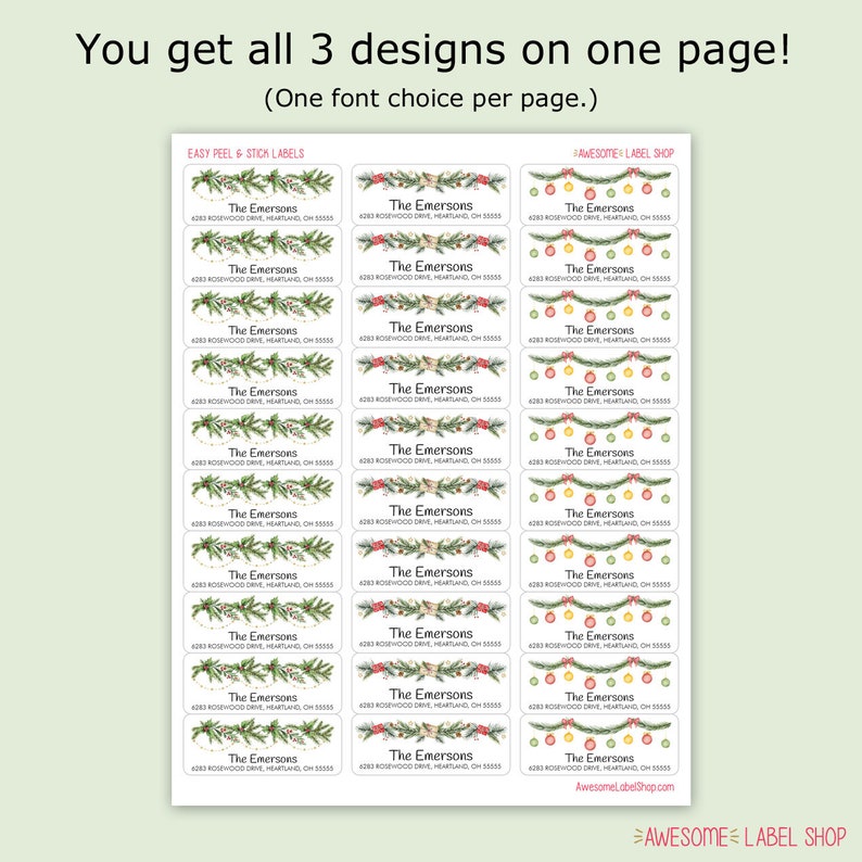 Elegant Christmas Return Address Label Bundle, Christmas Watercolor ...