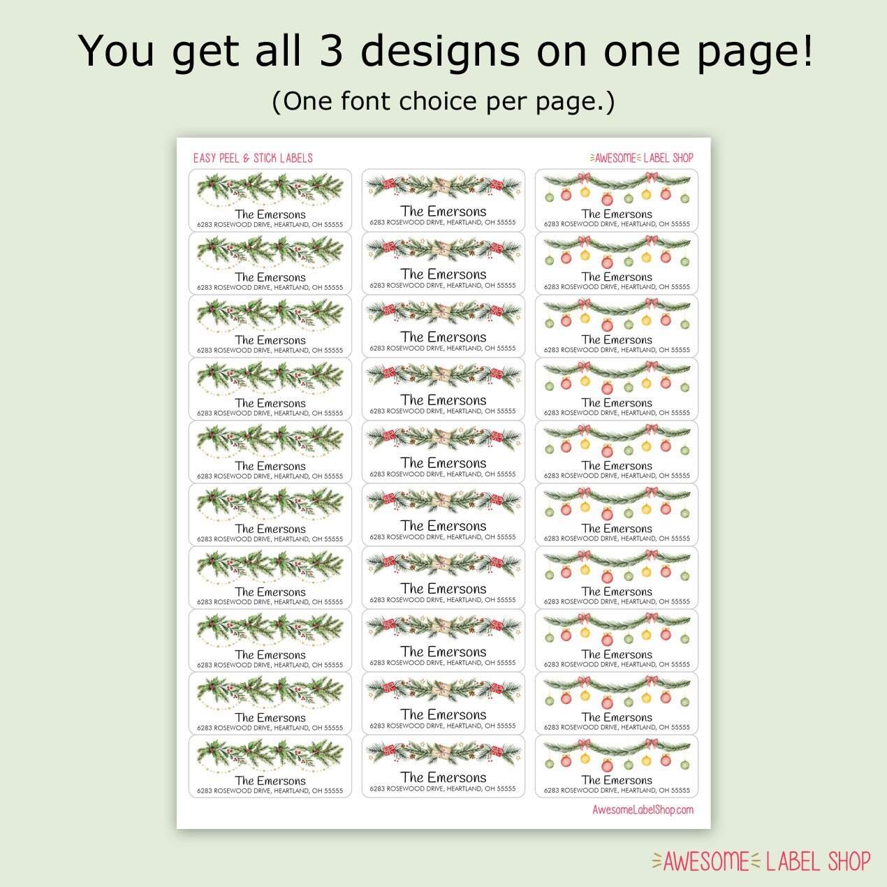 Elegant Christmas Return Address Label Bundle, Christmas Watercolor ...