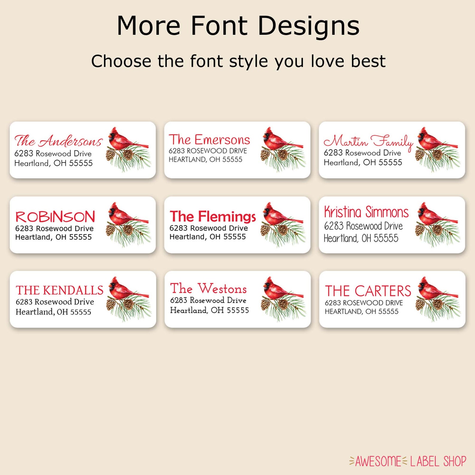 Cardinal Address Labels, Bird Address Labels, Christmas Return Address ...